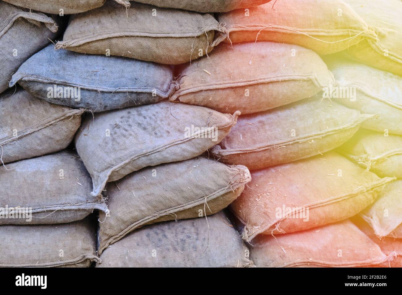 Bags to protect the fortress in battle. Texture lying vintage sandbags ...