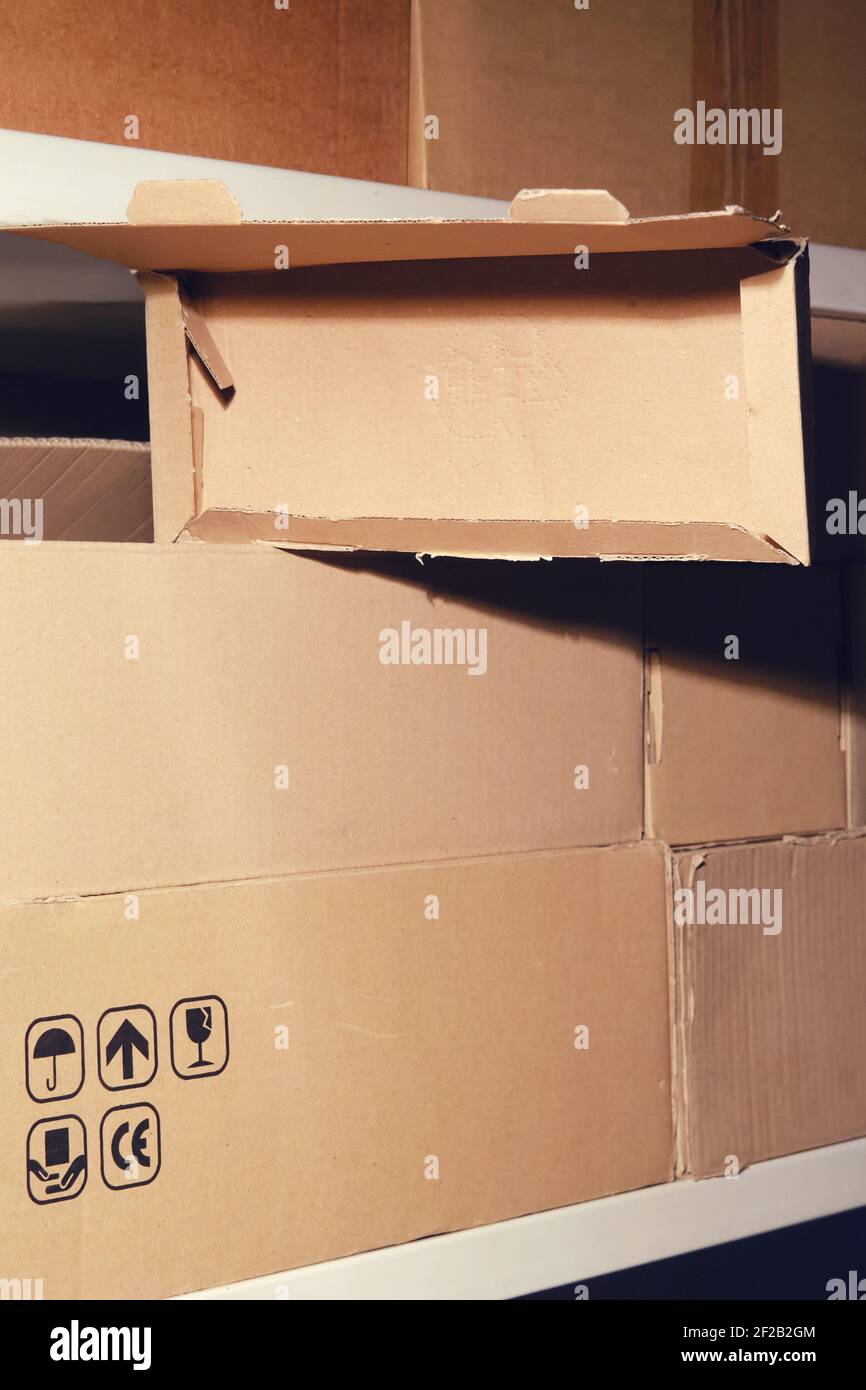 Theft in a warehouse during a lockdown. Empty warehouse with opened ...