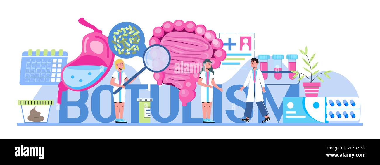Botulism concept vector. Tiny doctors treat stomach, intestine. Food ...