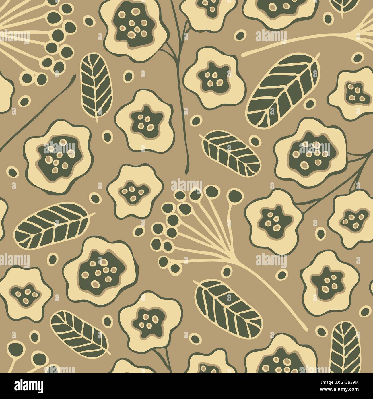 Seamless vector pattern with abstract flowers on grey background ...