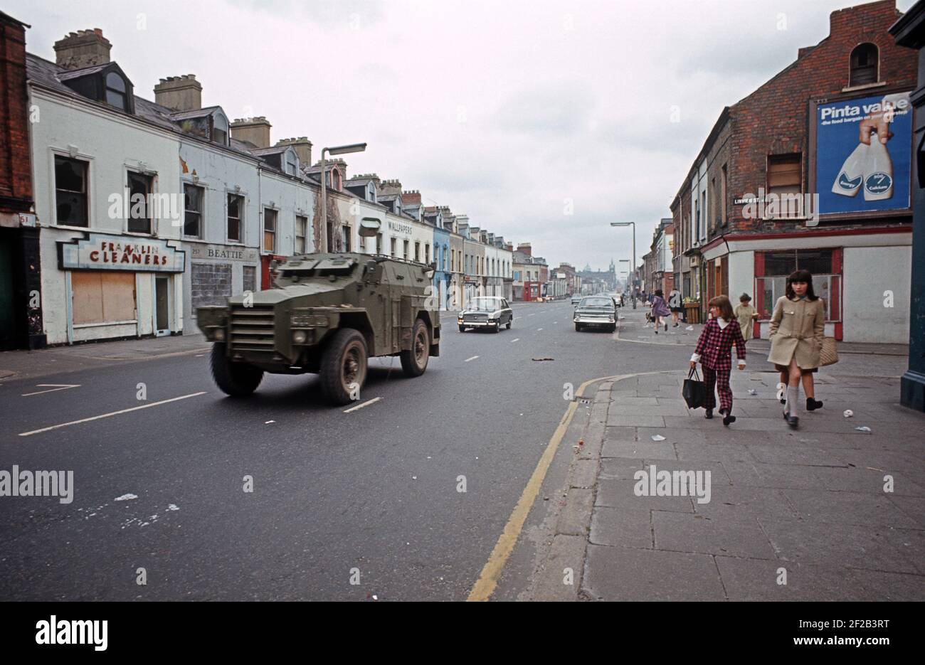 British Army Saracens in Belfast during The Troubles, Northern Ireland ...