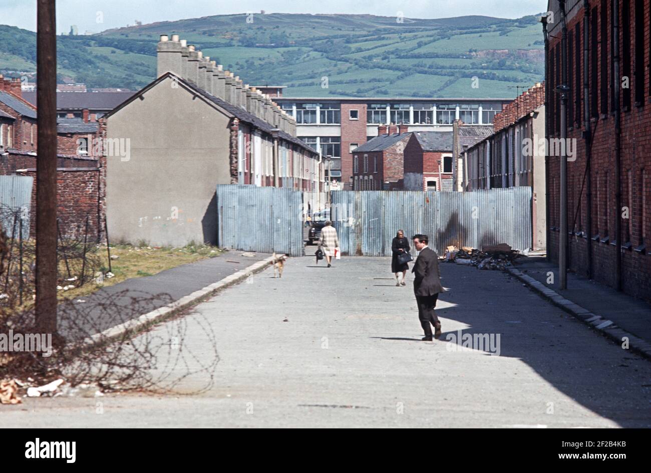 BELFAST, NORTHERN IRELAND - APRIL 1972. early peace wall between ...