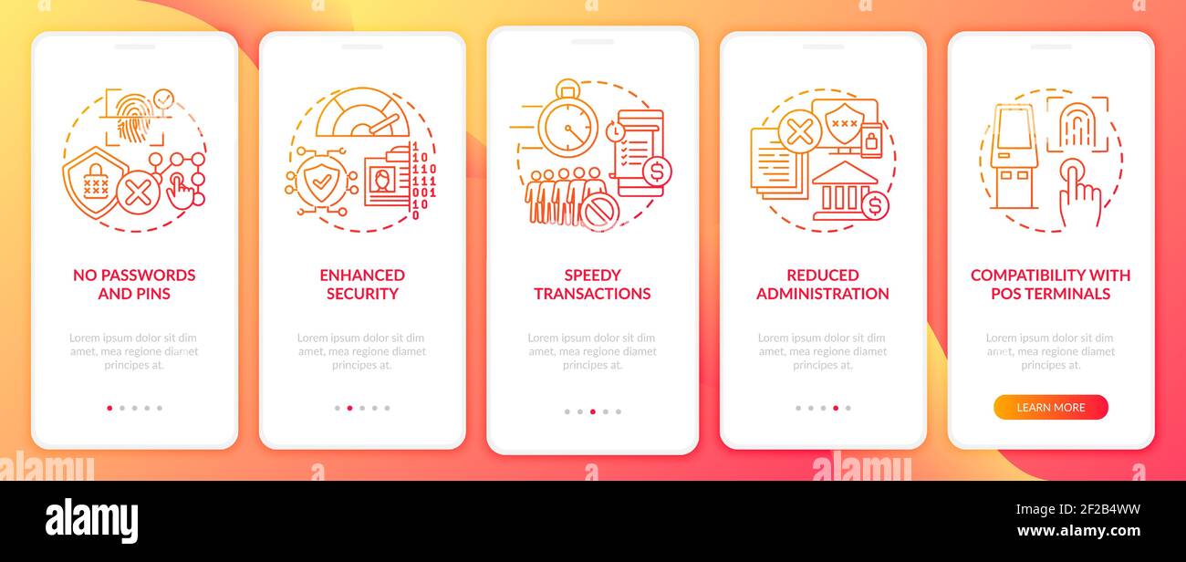 Biometric payment benefits onboarding mobile app page screen with concepts Stock Vector Image ...