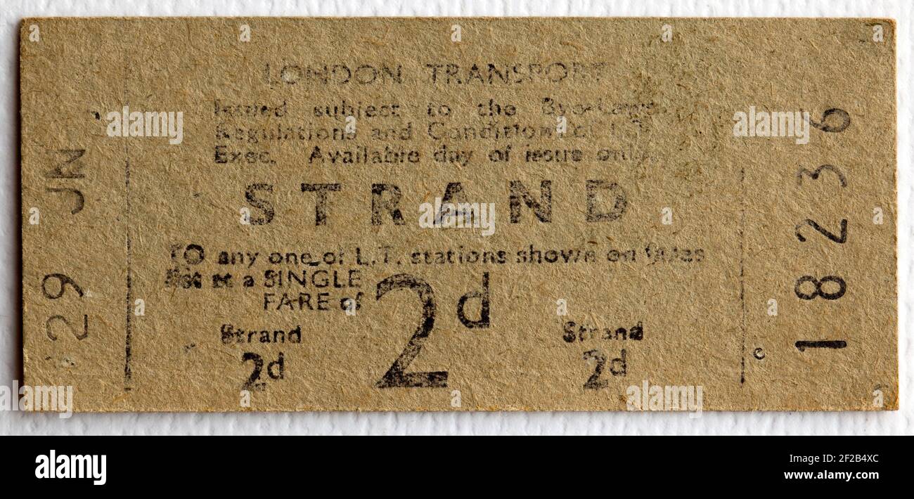 Old London Transport Underground or Tube Ticket from Strand Station ...