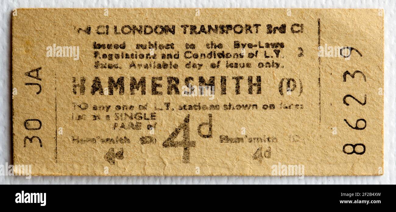 Old London Transport Underground or Tube Ticket from Hammersmith ...