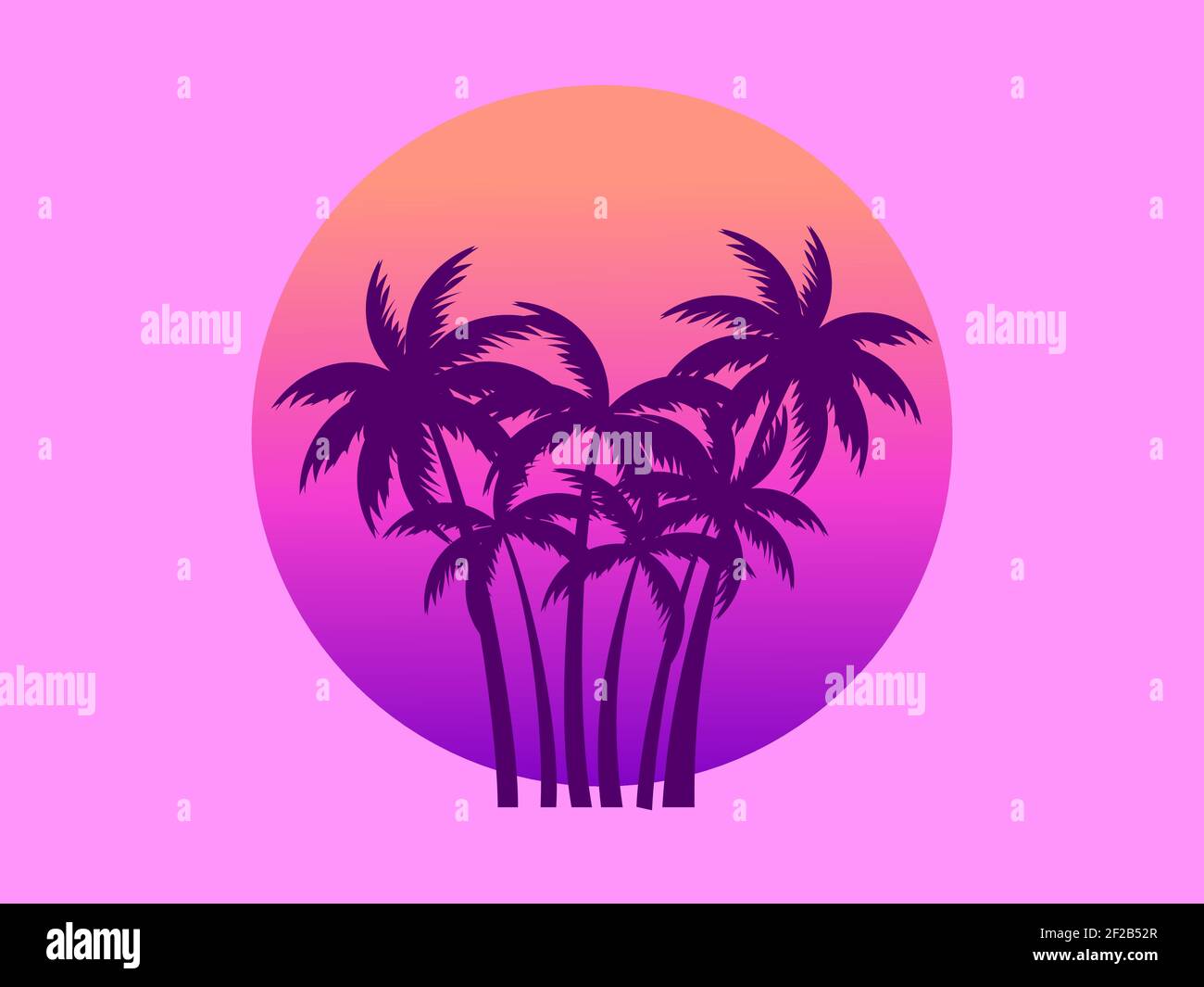 Palm trees against a gradient sun in the style of the 80s. Synthwave ...