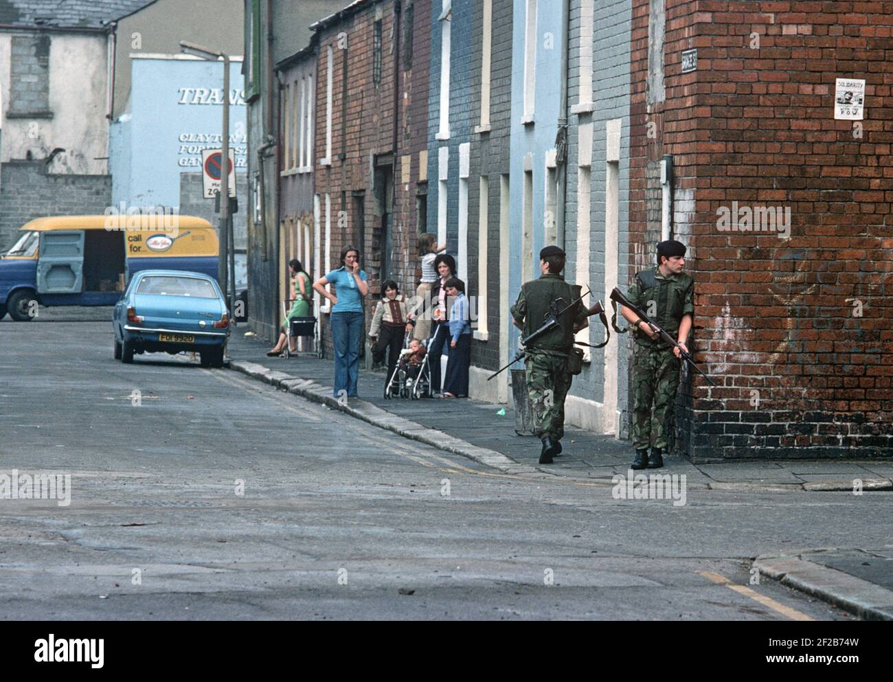 BELFAST, UNITED KINGDOM - MAY 1973. British army soldiers patrolling ...