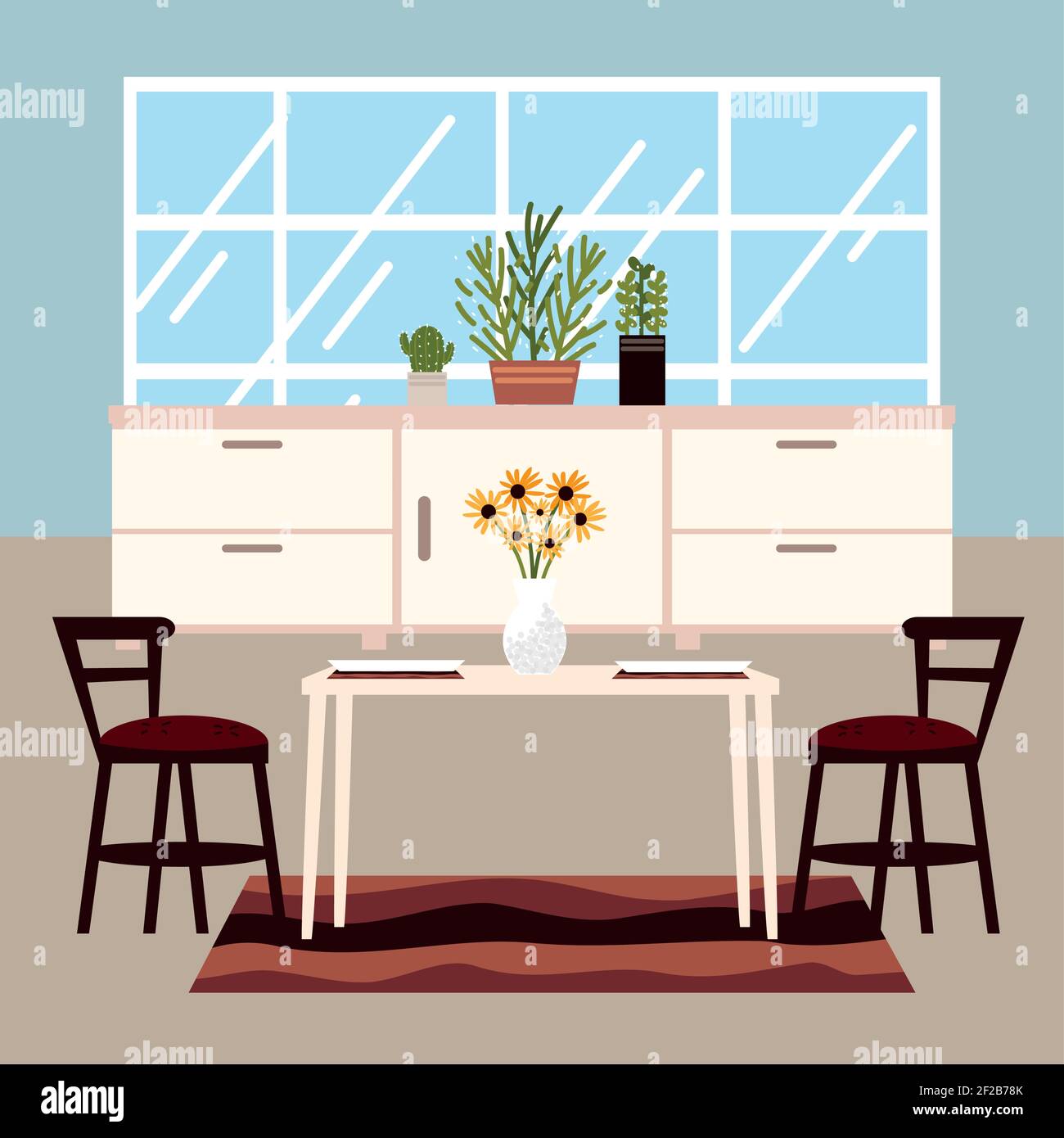 home dining chairs table window Stock Vector Image & Art - Alamy