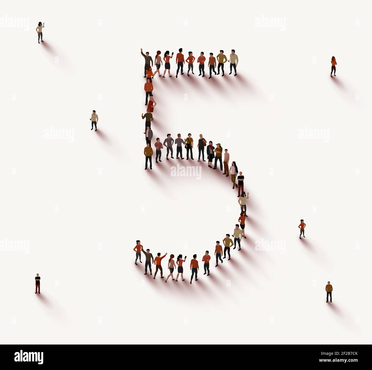 Large group of people in number 5 five form. Vector illustration Stock ...