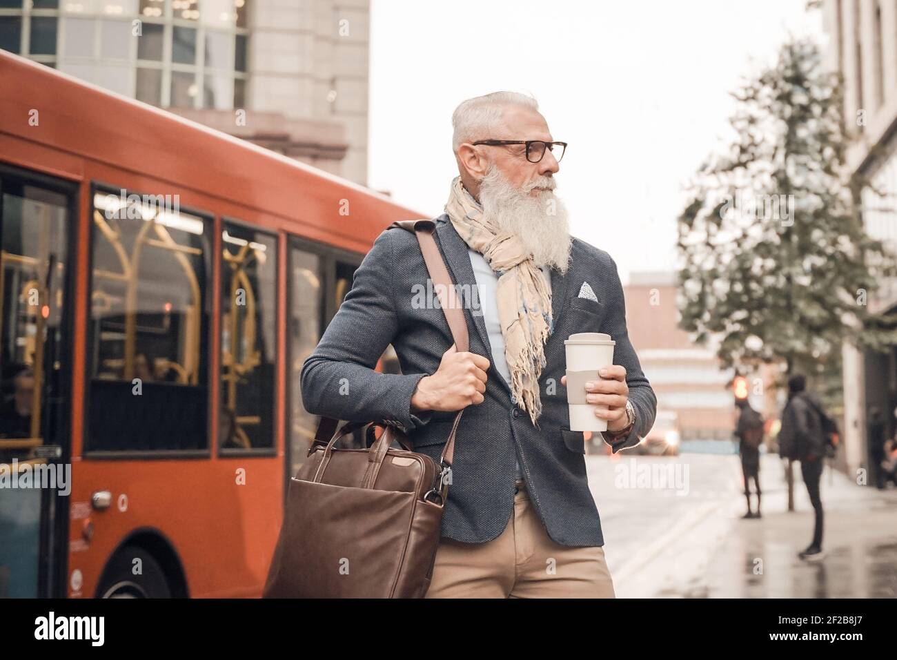 Portrait business man going to work. Serious hipster entrepreneur ...