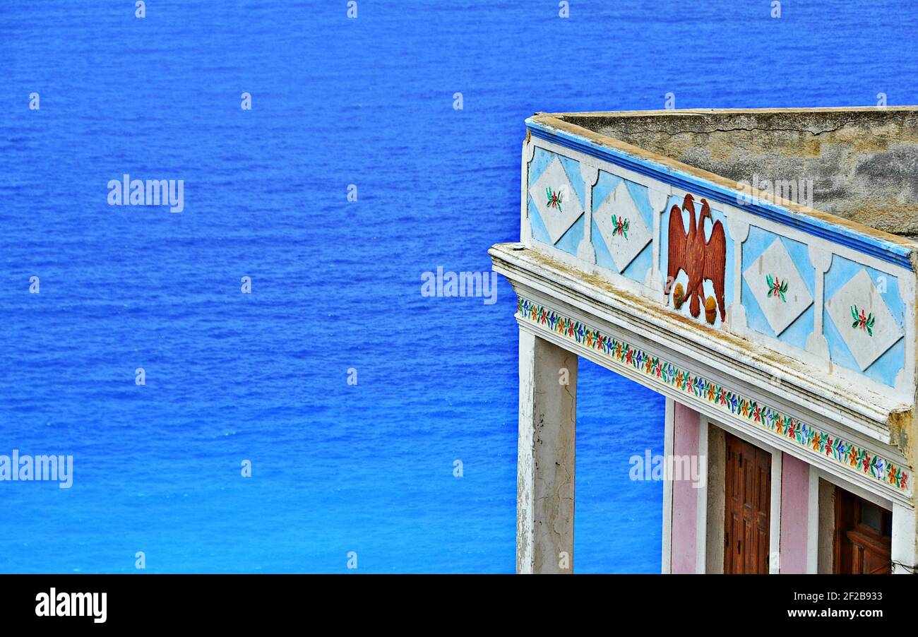 Neoclassical house rooftop architectural detail in Karpathos island ...