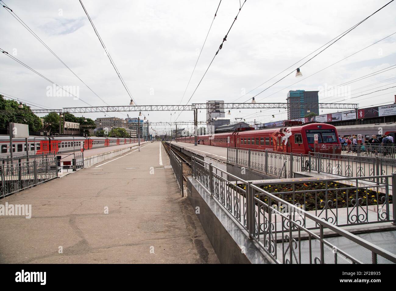 Train on Moscow passenger platform (Paveletsky railway station) is one ...
