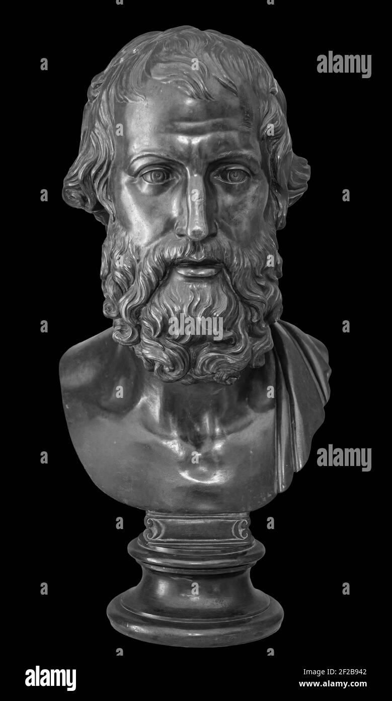 Head and shoulders detail of the ancient man with beard sculpture ...