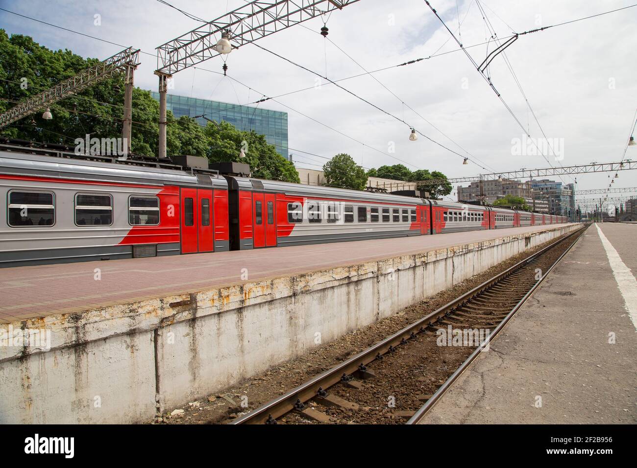 Train on Moscow passenger platform (Paveletsky railway station) is one ...
