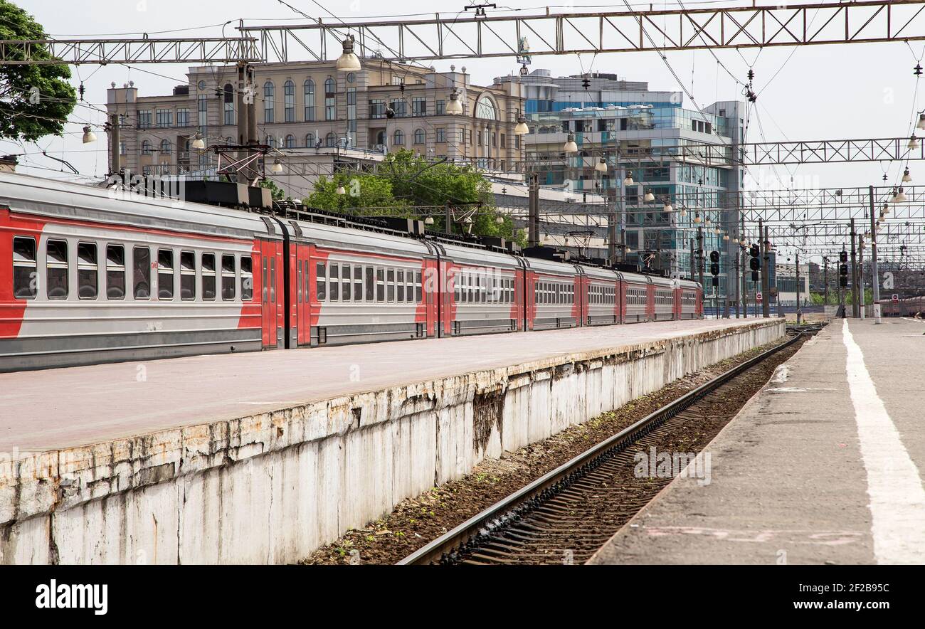 Train on Moscow passenger platform (Paveletsky railway station) is one ...