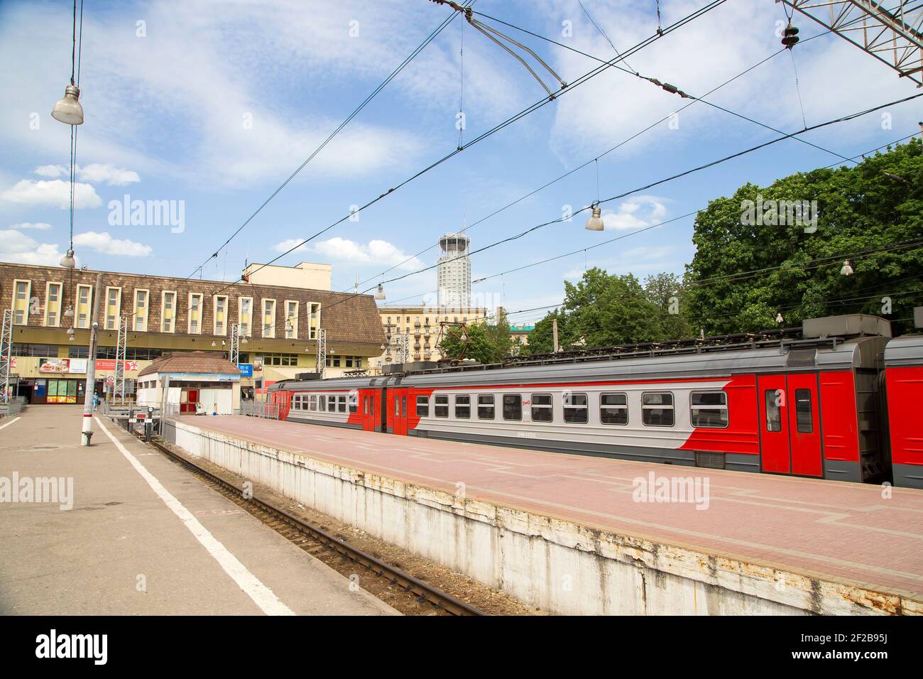Train on Moscow passenger platform (Paveletsky railway station) is one ...