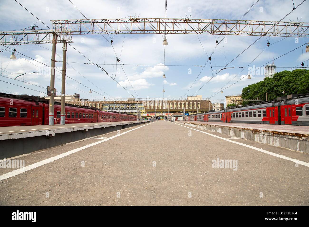 Train on Moscow passenger platform (Paveletsky railway station) is one ...