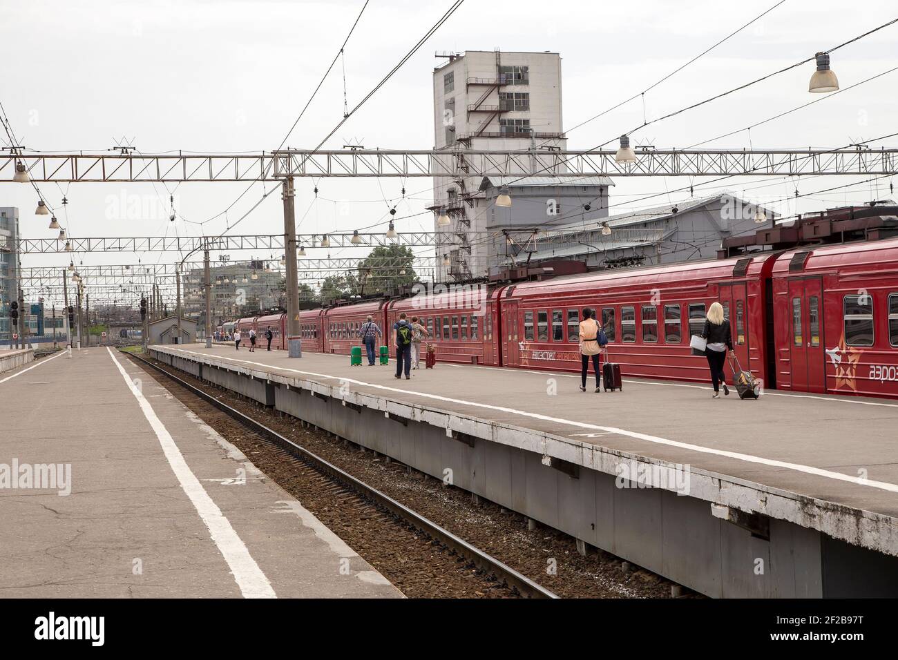 Train on Moscow passenger platform (Paveletsky railway station) is one ...