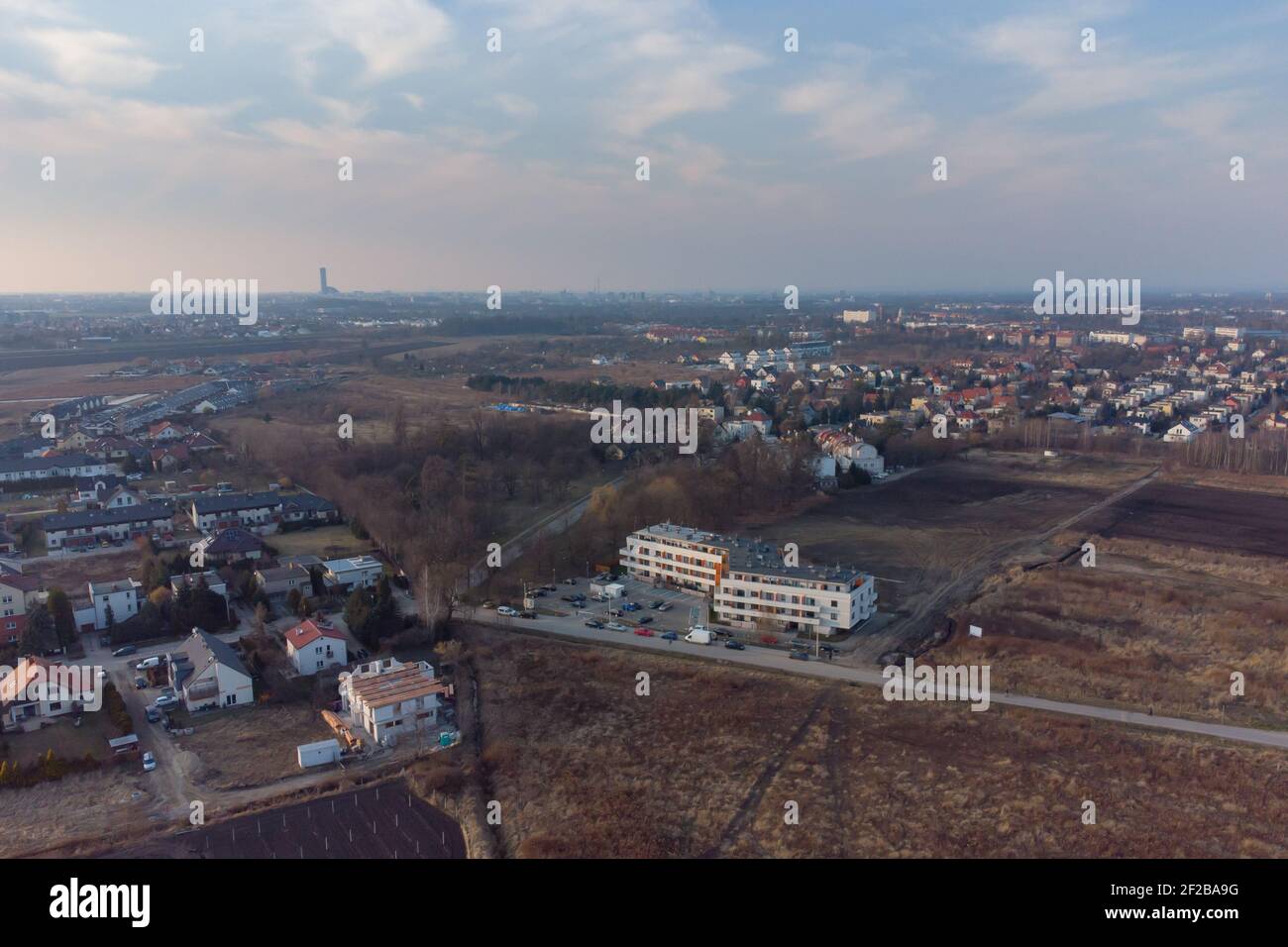 Aerial photo of country houses village. Top view of countryside from ...