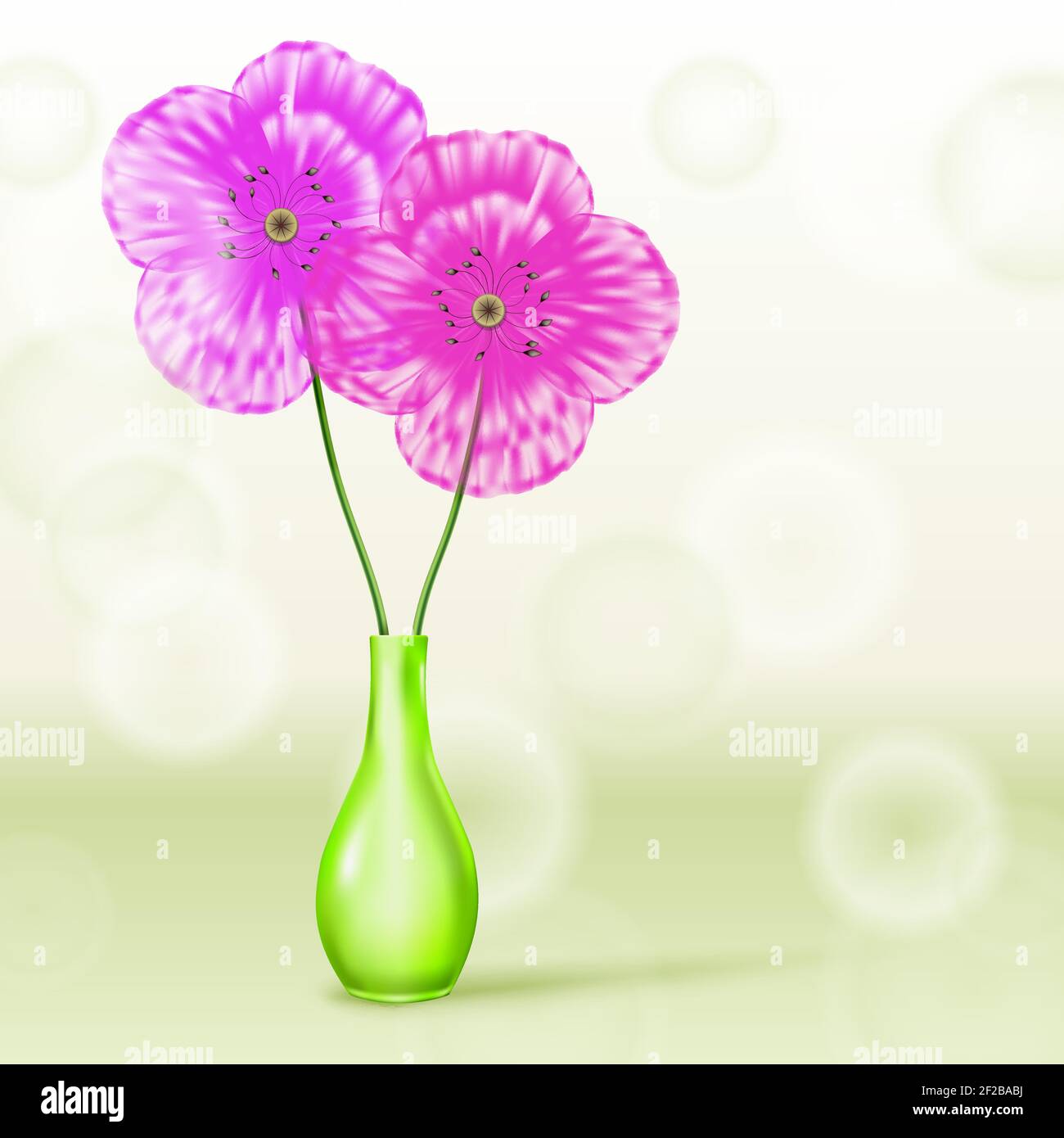 Pink and purple flowers in green vase on spring background. EPS10 ...