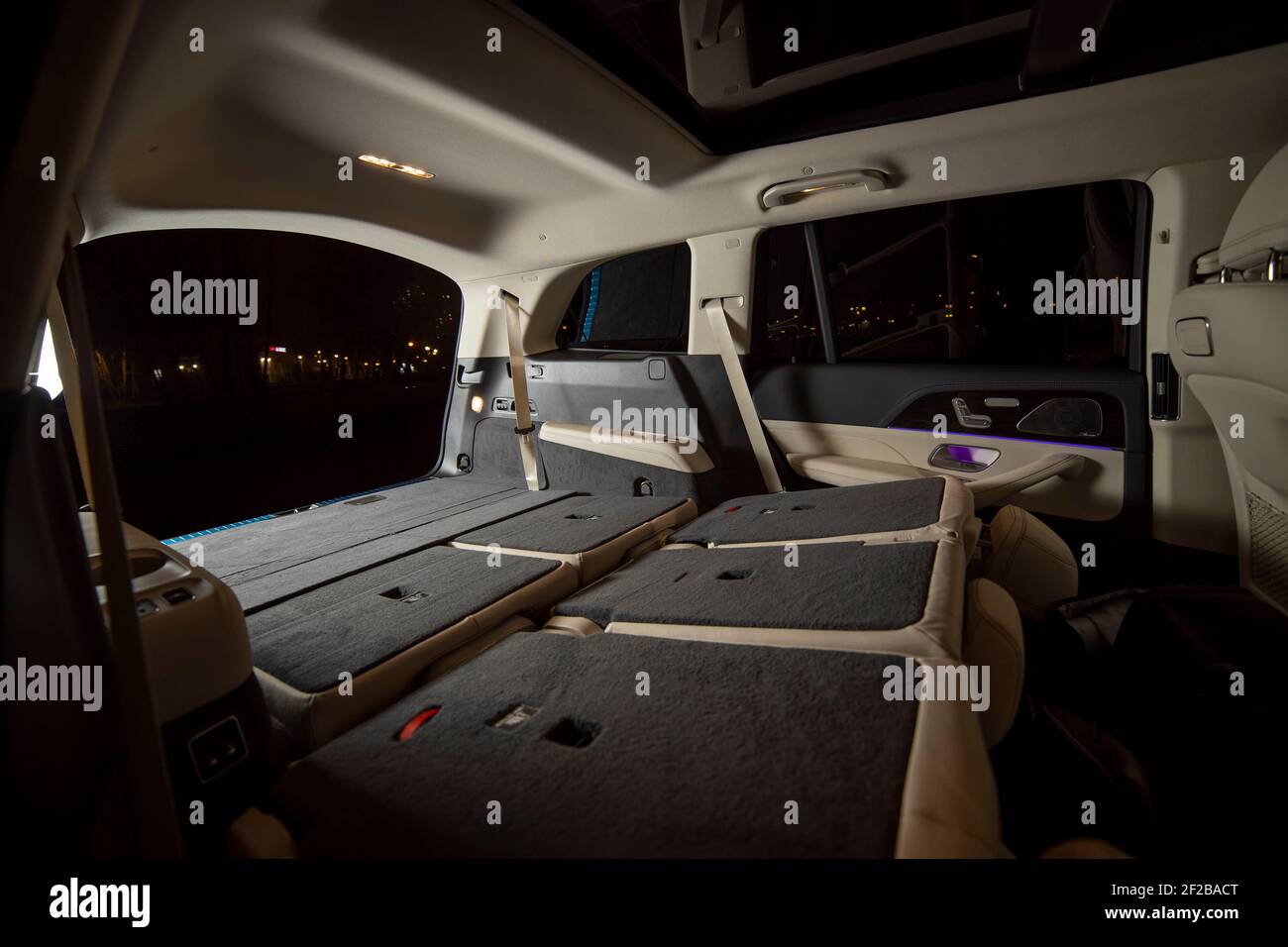 moscow, russia - december 24, 2019: folded rear row of seats empty ...