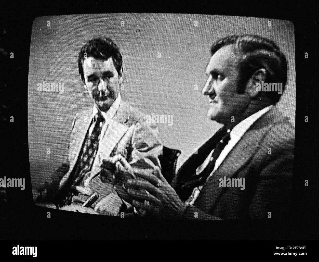 Don Revie and Brian Clough on tv 1974 Stock Photo - Alamy