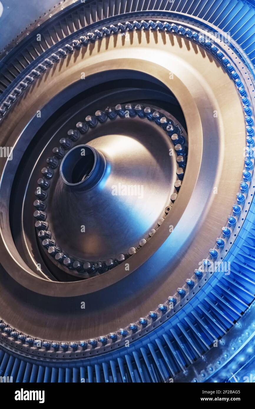 The rotor disk with the blades of a turbojet gas turbine engine with a ...