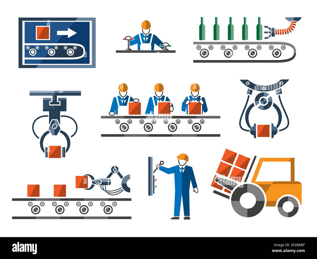 Industrial and engineering icons set in flat design style. Process and ...