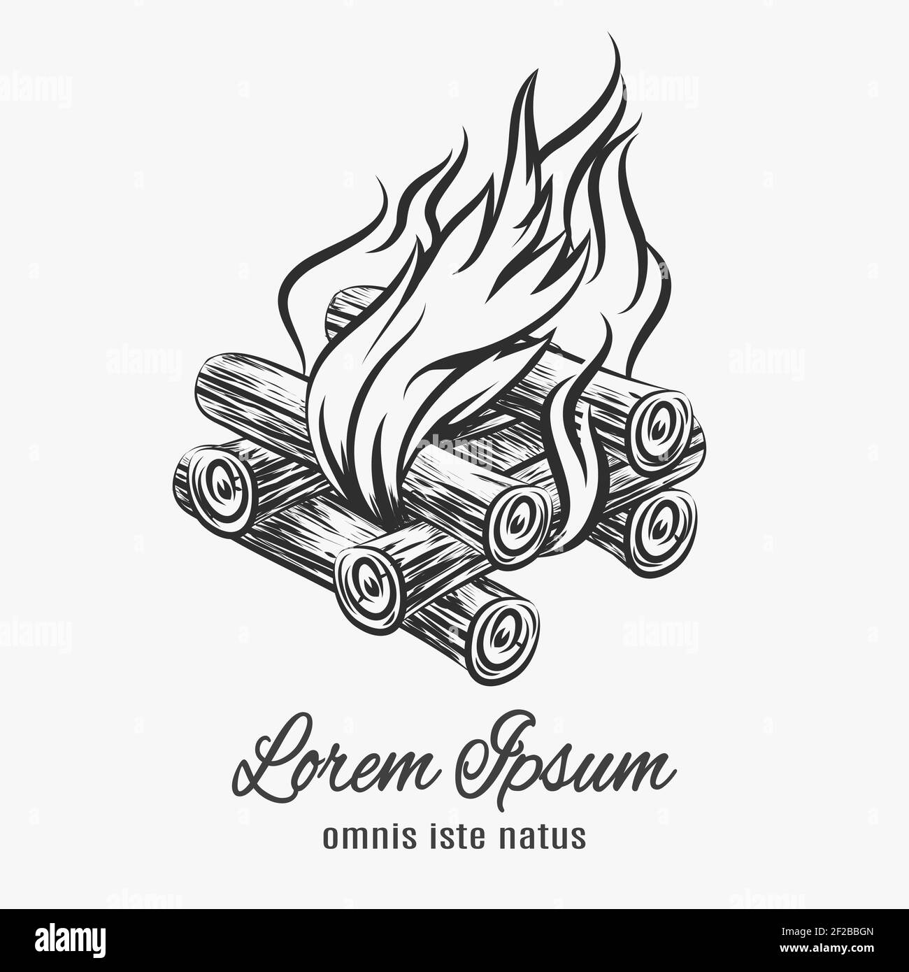 Camp bonfire emblem. Bonfire sketch, symbol outdoor, flaming form ...