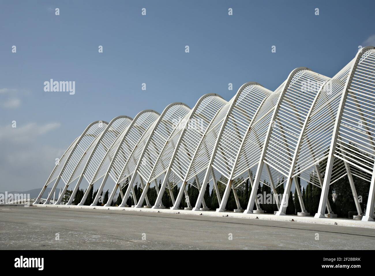 Steel beams and panels of the modern design Agora structure at the OAKA ...