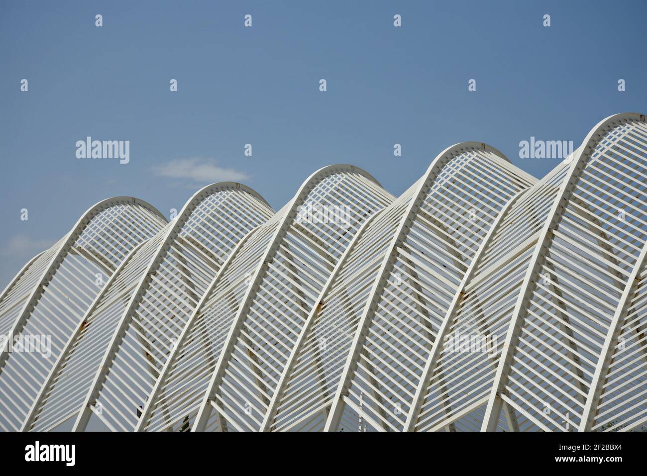Steel beams and panels of the modern design Agora structure at the OAKA ...