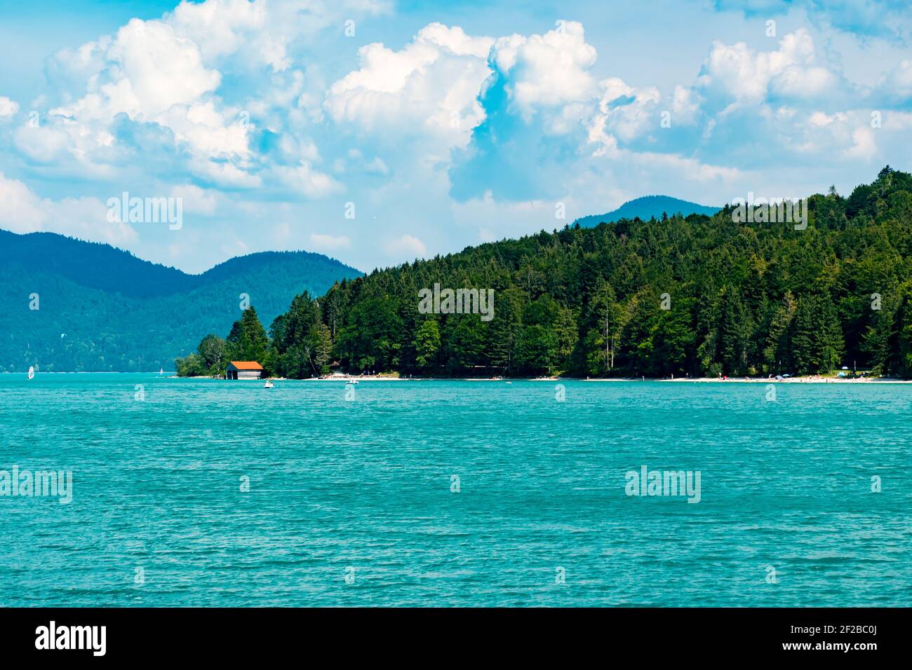 A beautiful view of Walchensee lake under a cloudy sky in Deutschland ...
