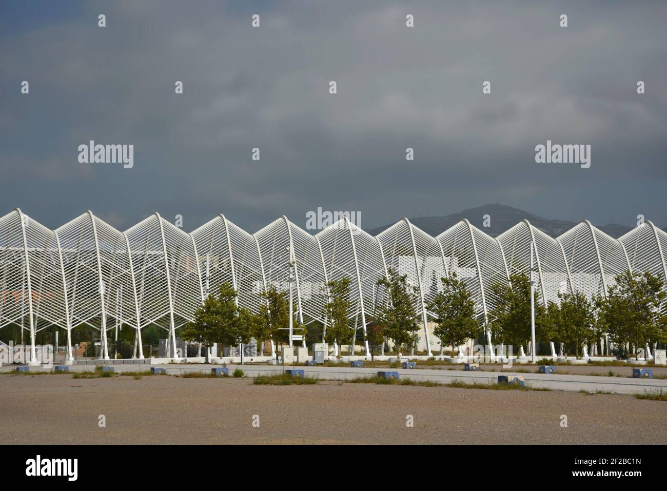 Steel beams and panels of the modern design Agora structure at the OAKA ...