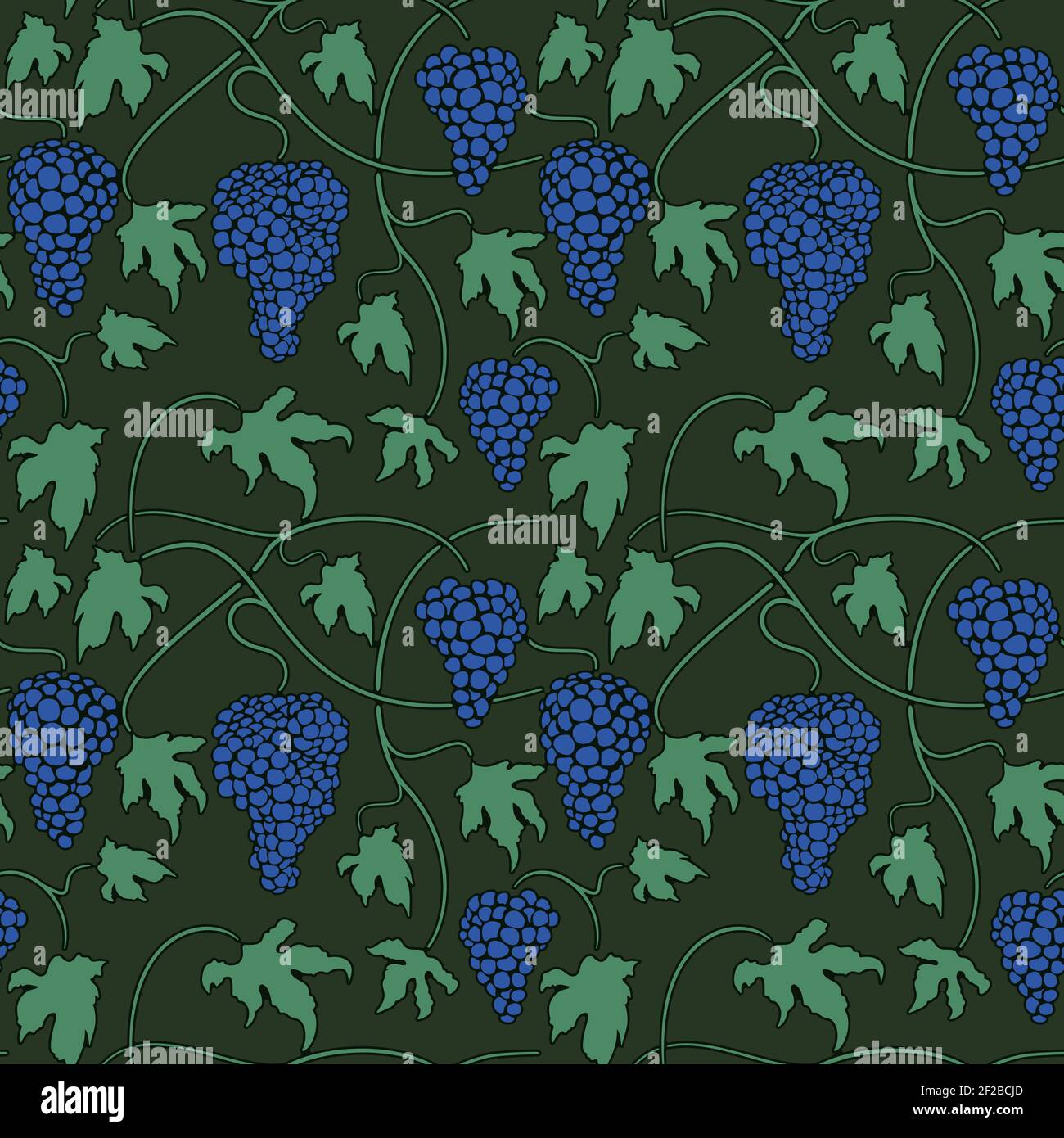 Vector Green Seamless pattern with vines bunches and leaves Stock ...