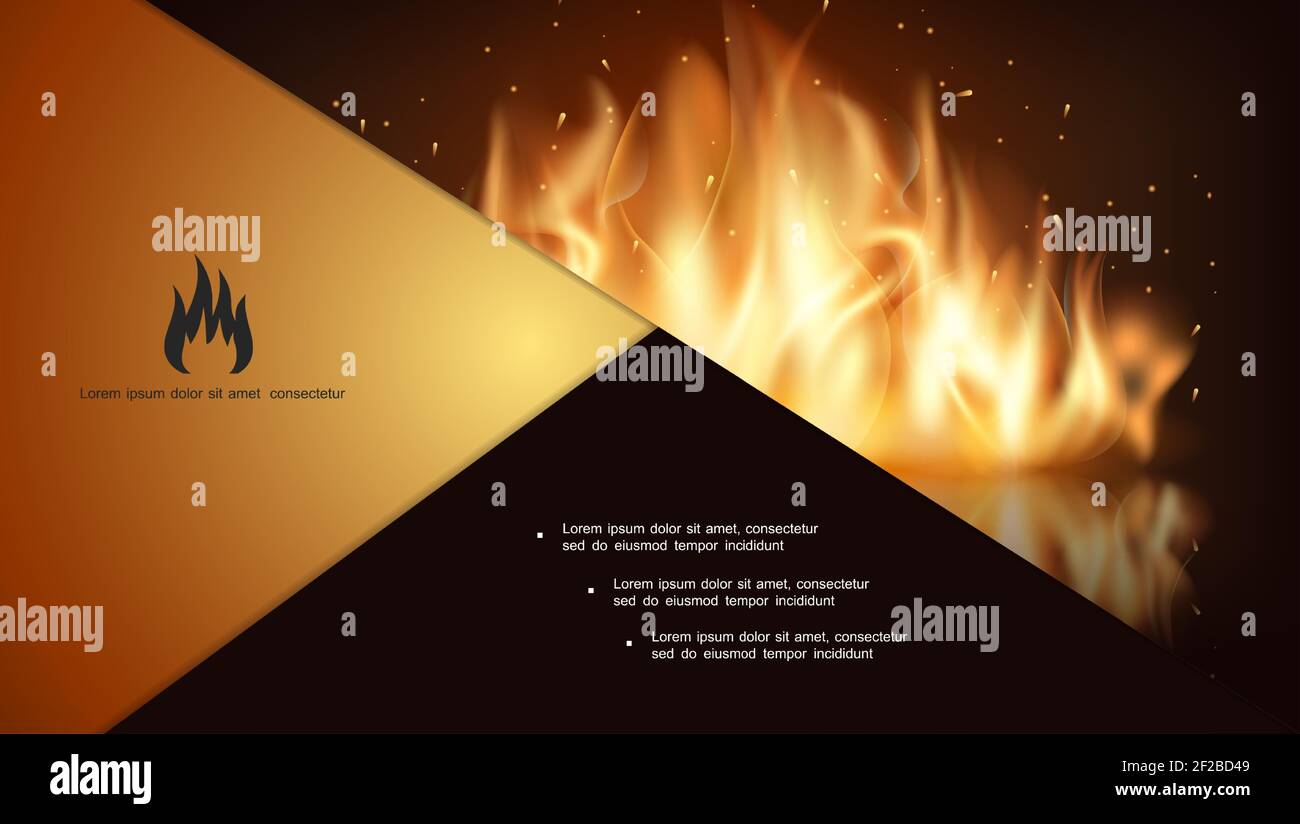 Glowing hot fire composition with bright flaming burning wall in ...