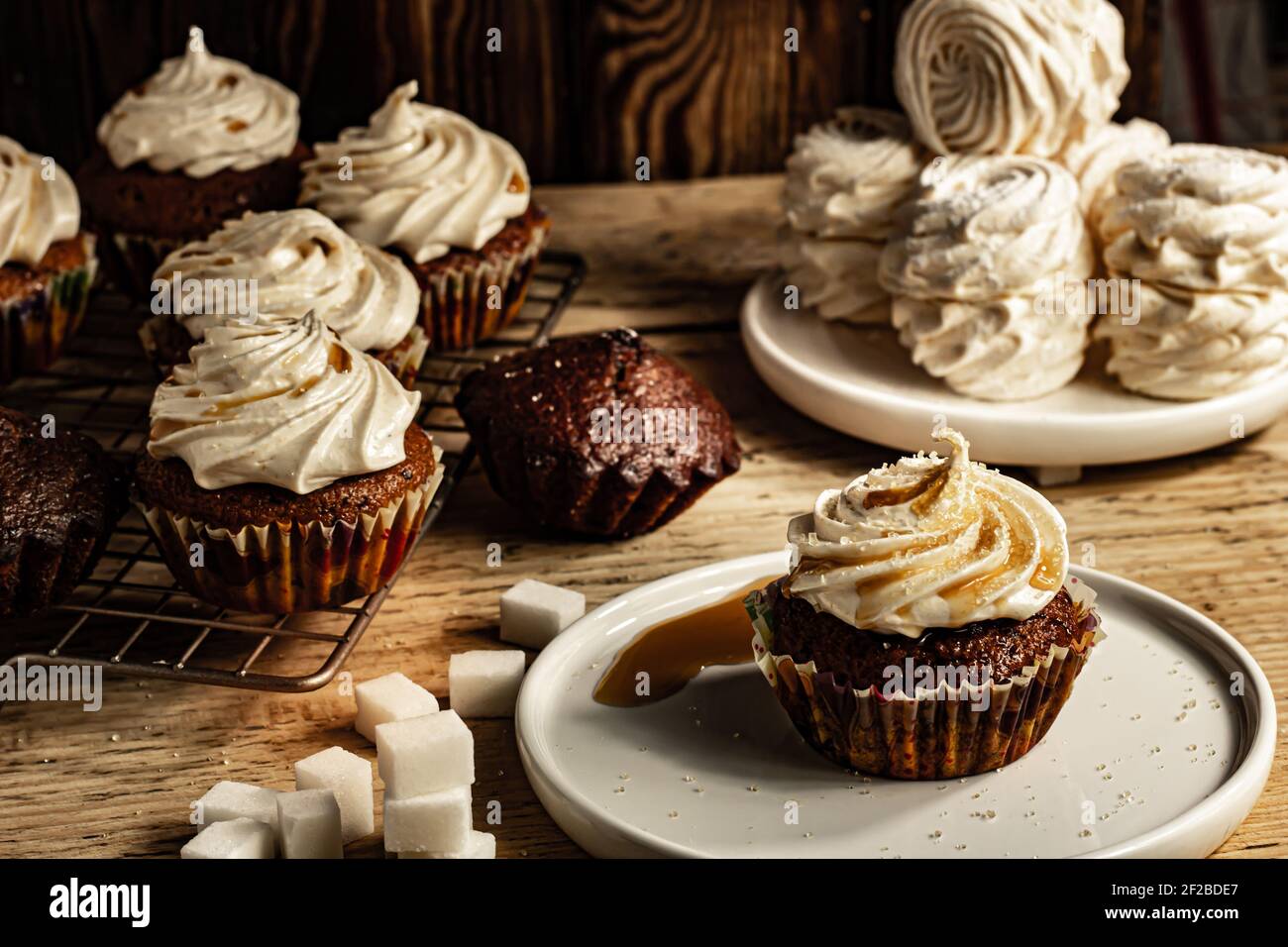 Cupcake on a dessert table background Stock Photo - Alamy