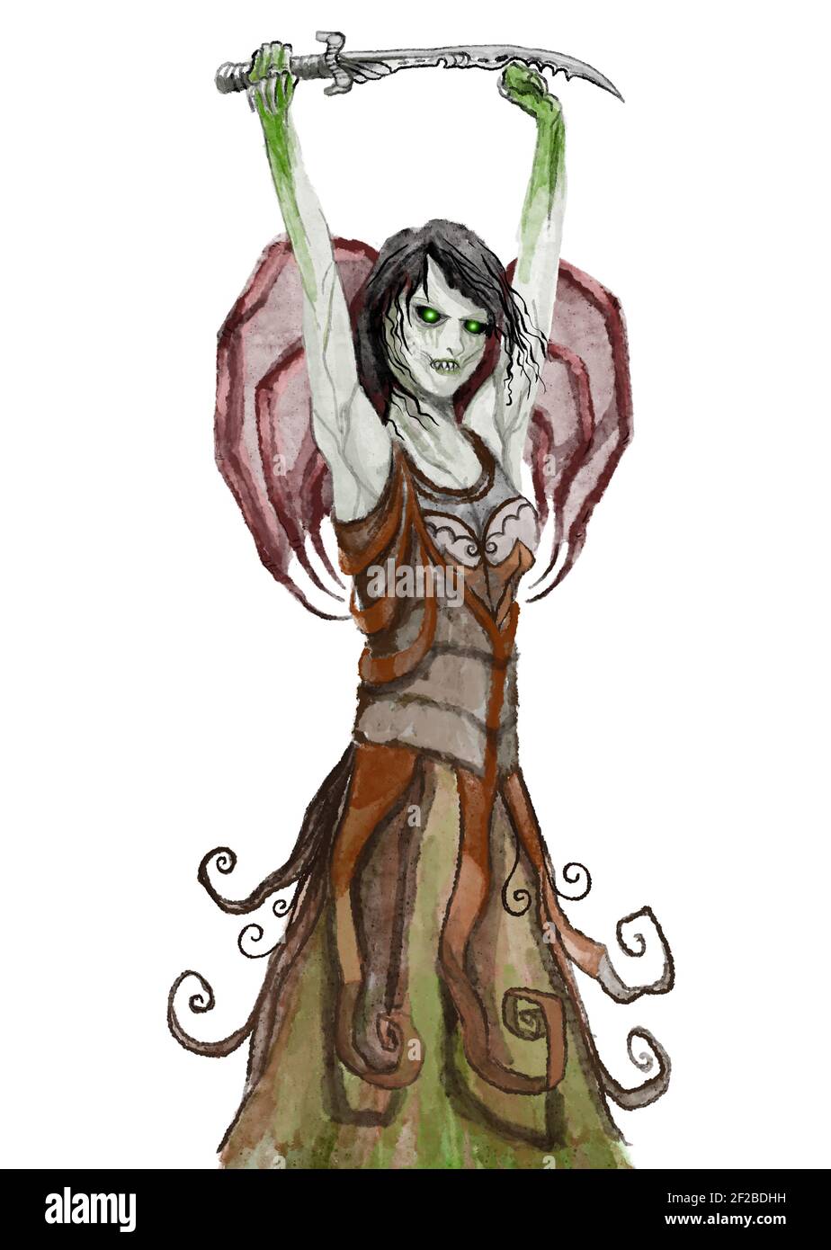 Evil undead demon witch woman holding a dagger of the dead Stock Photo ...
