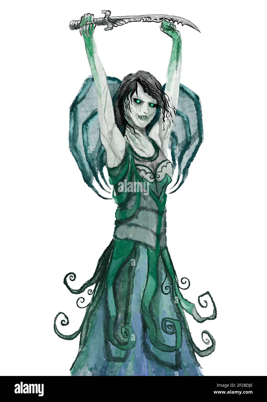 Evil undead demon witch woman holding a dagger of the dead Stock Photo ...
