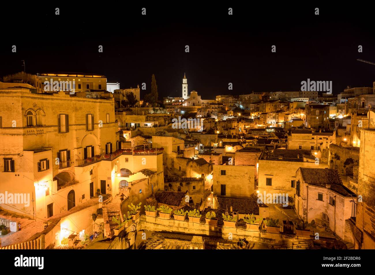 view of the beautiful oldtown of Matera at night, Basilicata Stock ...