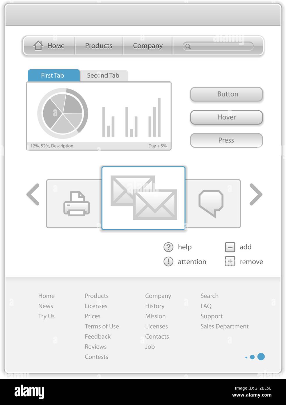 Vector minimalistic Web Page with interface control elements. EPS10 ...