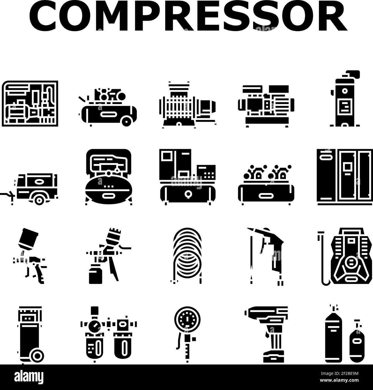 Air Compressor Tool Collection Icons Set Vector Stock Vector Image