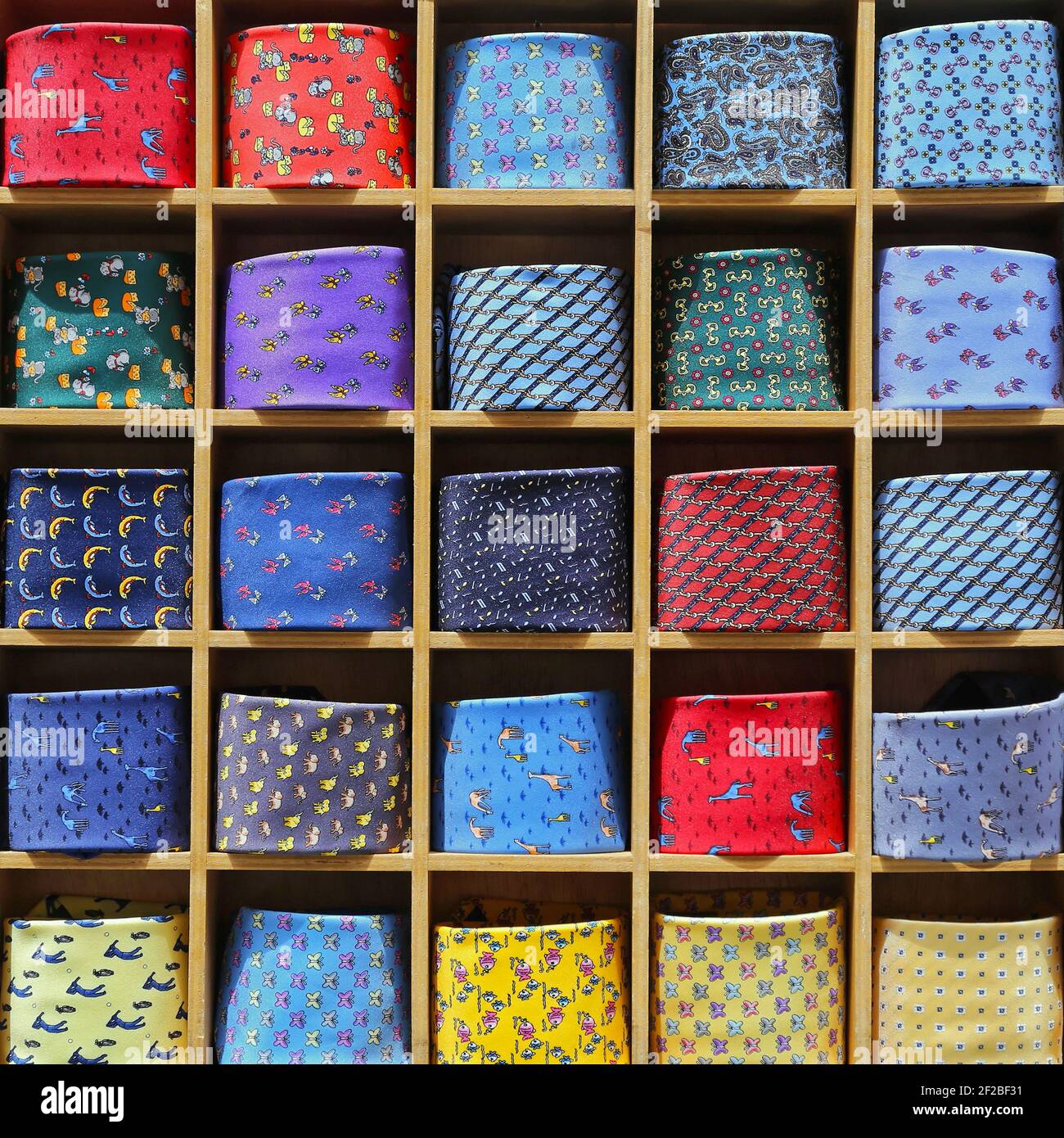 Modern Silk Ties Collection in Square Rack Stock Photo - Alamy