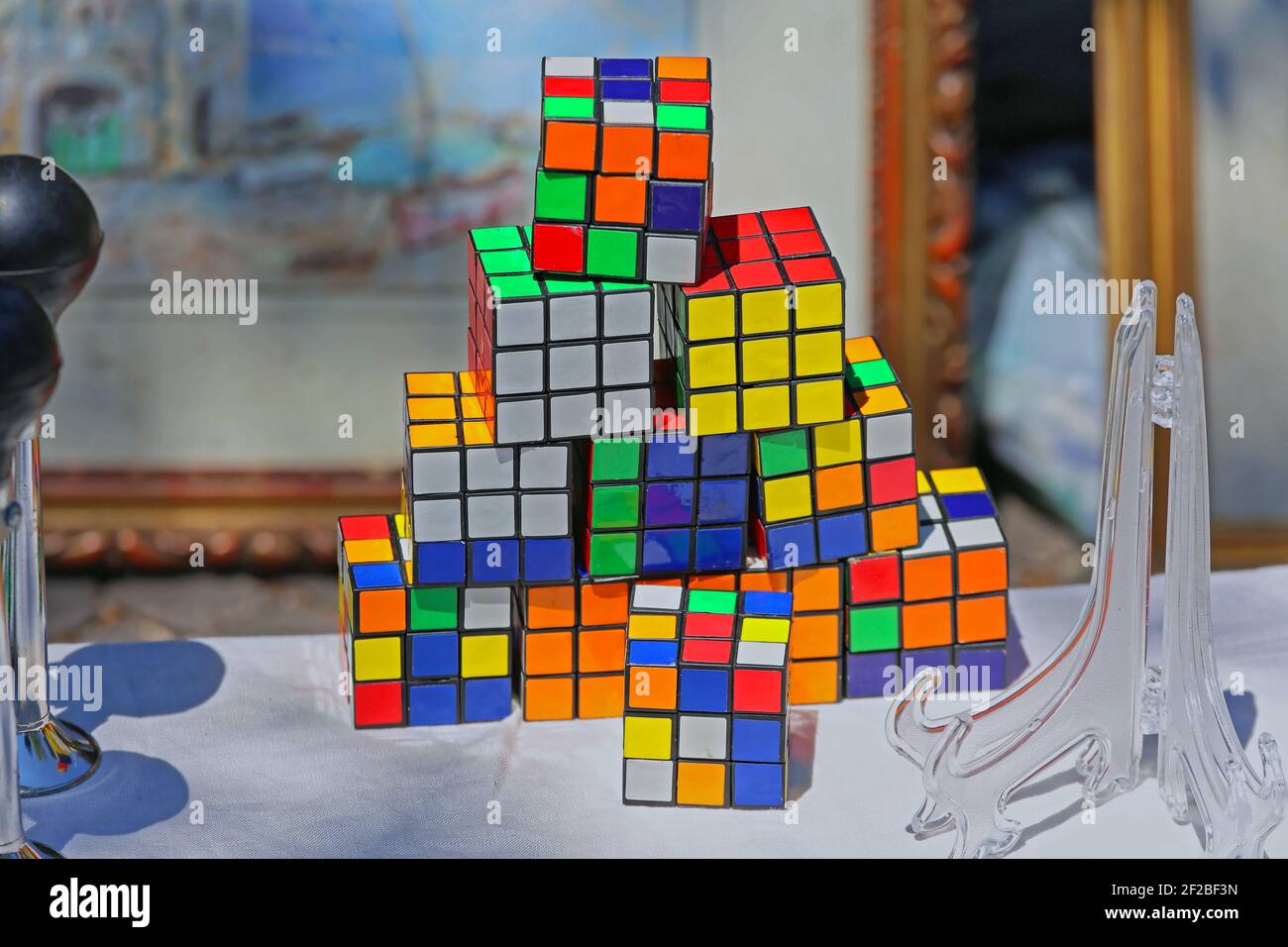 Stack of Used Rubik Cubes for Sale at Flea Market Stock Photo - Alamy