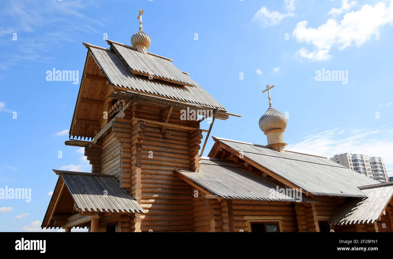 Modern Wooden Orthodox church in Moscow, Russia Stock Photo - Alamy