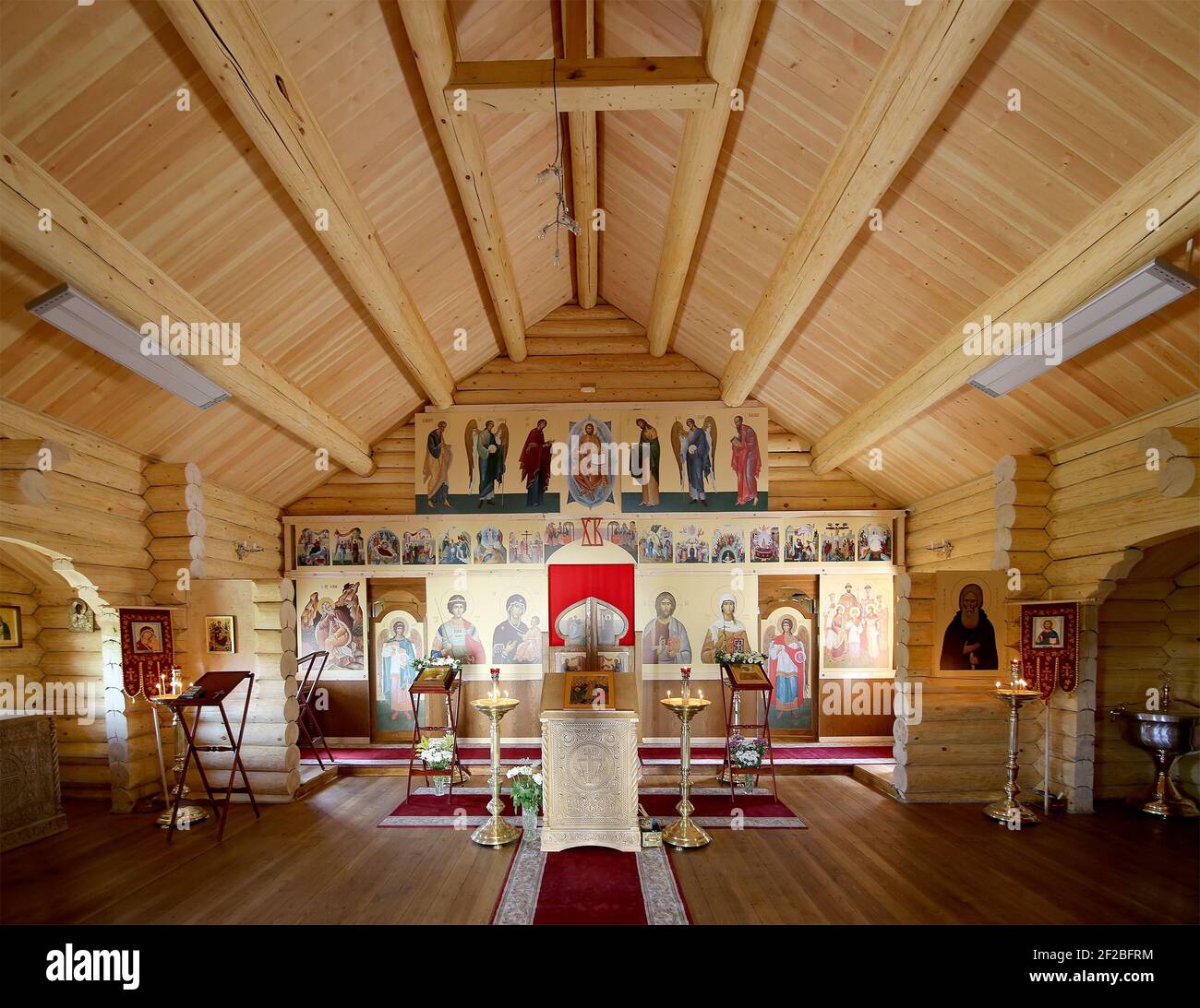 Interior Modern Wooden Orthodox church in Moscow, Russia Stock Photo ...