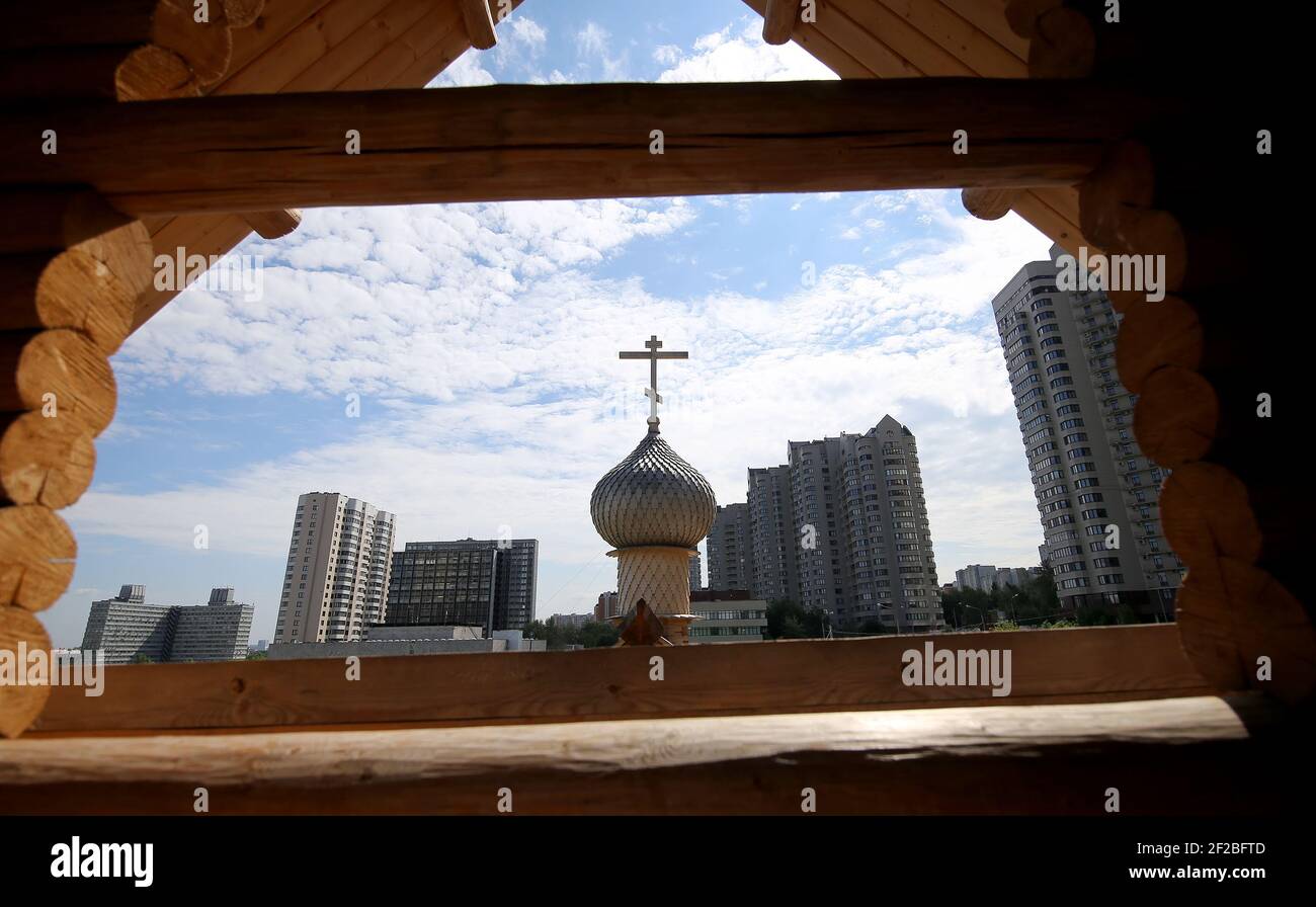 Modern Wooden Orthodox church in Moscow, Russia Stock Photo - Alamy