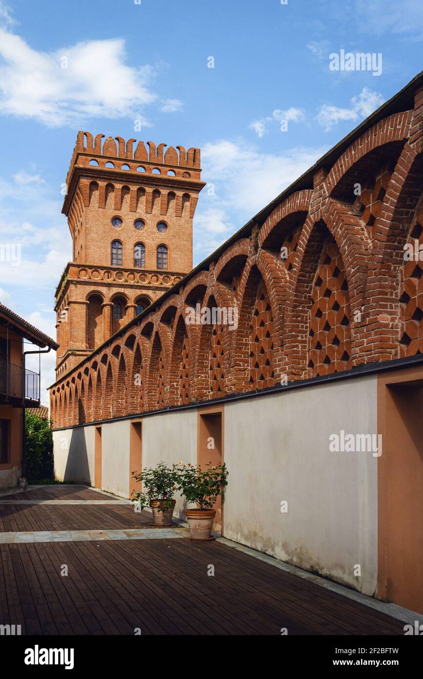 Pollenzo, Italy - June 12, 2020: Exterior view of the castle of ...