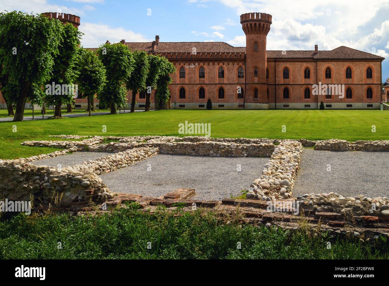 Pollenzo, Italy - June 12, 2020: Exterior view of the castle of ...