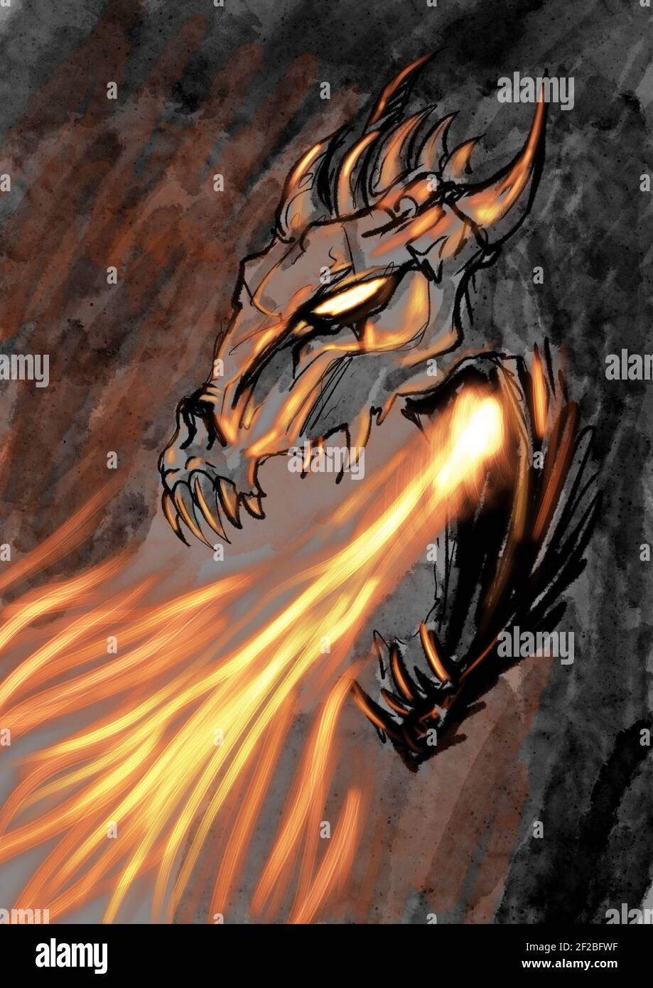 flaming dragon illustration Stock Photo - Alamy