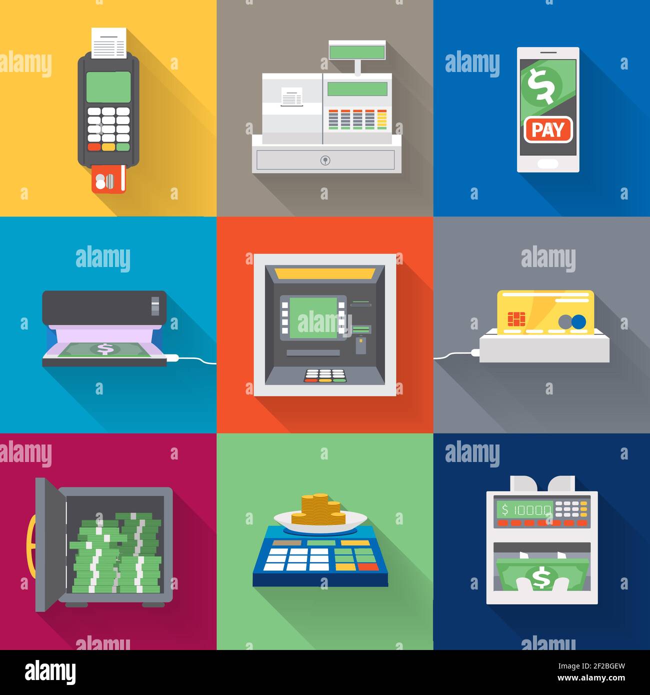 Cash machines icons set in flat style. Money and finance, bank and ...